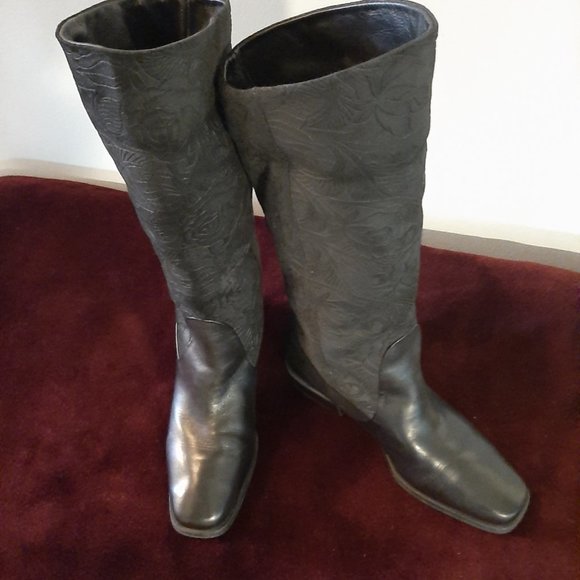 Markon | Shoes | Markon Womens Suede Floral Rose Black Western Leather ...